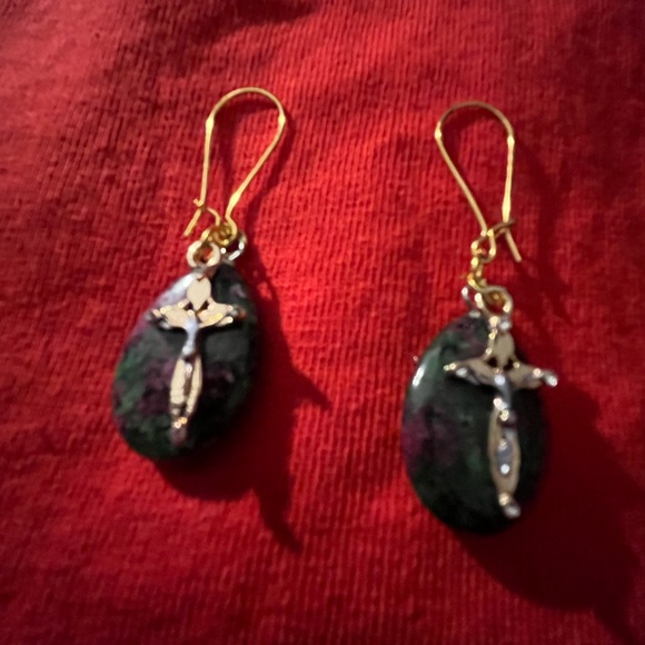 Hand Crafted | Jewelry | Hand Crafted Gold Crucifix Charm Green Bloodstone Pierced Earrings ...